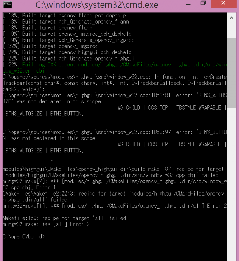 安裝openCV時，用minGW編譯中遇到的錯誤。minGW bulid problem - 長庚的作業簿